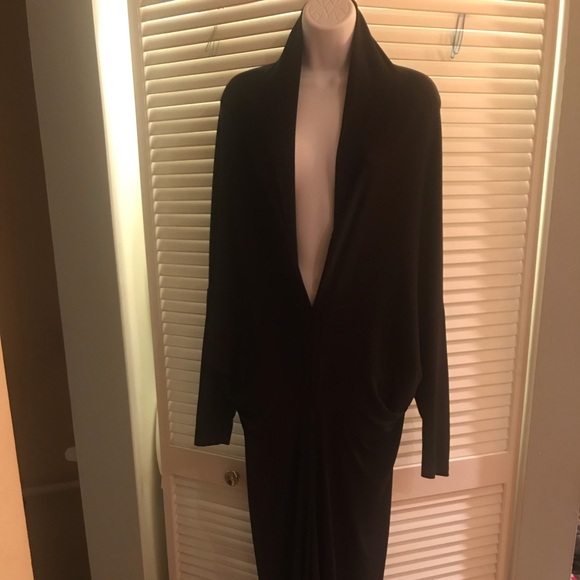 Ashro | Dresses | Deep Plunge Long Sleeve Black Dress | Poshmark